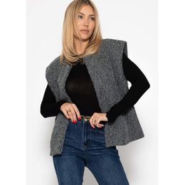 SASSYCLASSY Ärmellose Weste mit Wollstruktur in Grau | Gr.: M