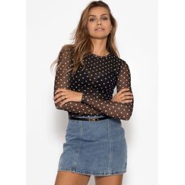 SASSYCLASSY Mesh Langarmshirt mit Punkten in Schwarz | Gr.: M