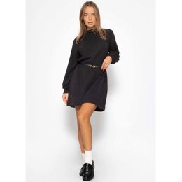 SASSYCLASSY Sweatkleid mit Stehkragen in Schwarz | Gr.: L