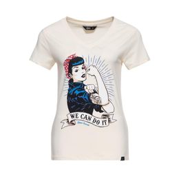 Queen Kerosin Kurzarmshirt mit gro&szlig;em Vintage Druck vorne We can do it in creme | Gr.: M