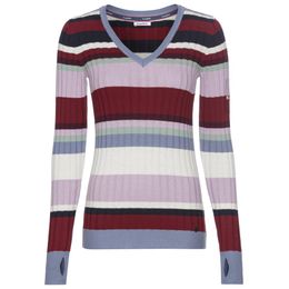 Kangaroos V-Ausschnitt-Pullover in bordeaux-gestreift | Gr.: 36-38