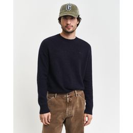 Rundhalspullover Gant "WOOL BLEND C-NECK", Herren, Gr. M, blau (schwarz navy melange), Strick, Obermaterial: 40% Wolle, 30% Baumwolle, 15% Alpaka, 15% Polyamid, meliert, relaxed fit, Rundhals, Rippbündchen, Pullover, in melierter Optik
