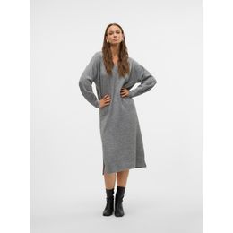 Véro Moda Strickkleid VERO MODA "VMJUPITER LS V-NECK CALF DRESS BF", Damen, Gr. S, N-Gr, grau (medium grau melange), Feinstrick, Obermaterial: 75% Polyacryl, 22% Polyester, 3% Elasthan, unifarben, V-Ausschnitt, Kleider