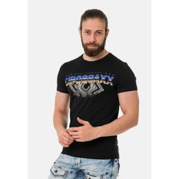 Cipo & Baxx T-Shirt CIPO & BAXX "T-Shirt", Jungen, Gr. L, schwarz, 95% Baumwolle, 5% Elasthan, bedruckt, regular fit, Rundhals, Shirts T-Shirt, extravaganter Marken-Schriftzug