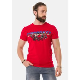 Cipo & Baxx T-Shirt CIPO & BAXX "T-Shirt", Herren, Gr. L, rot, 95% Baumwolle, 5% Elasthan, bedruckt, regular fit, Rundhals, Shirts T-Shirt, extravaganter Marken-Schriftzug