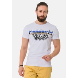 Cipo & Baxx T-Shirt CIPO & BAXX "T-Shirt", Herren, Gr. XXL, wei&szlig;, 95% Baumwolle, 5% Elasthan, bedruckt, regular fit, Rundhals, Shirts T-Shirt, extravaganter Marken-Schriftzug