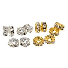 Strass-Rondelle, silber, gold, 4 x 8 mm, 12 Stück