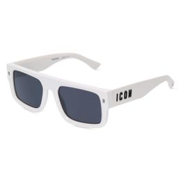 Dsquared2 ICON 0008/S | Herren-Sonnenbrille | Fassung: Vollrand, Quadratisch, Acetat, Weiß Glänzend | Glasfarbe: Grau
