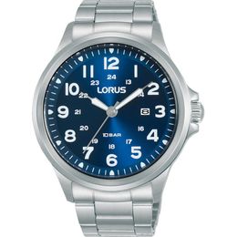 Lorus Quarzuhr Armbanduhr, Herrenuhr, Datum, Edelstahlarmband, 10 bar wasserdicht silberfarben-blau Ansprechende Herrenarmbanduhr