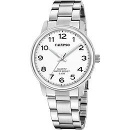 Calypso Watches Quarzuhr »Basic« Armbanduhr, Herrenuhr, Edelstahlarmband, analog silberfarben-weiß Klassische Herrenarmbanduhr