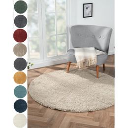 MyFlair M&Ouml;BEL & ACCESSOIRES Hochflor-Teppich &raquo;My Shaggy&laquo; rund 37 mm H&ouml;he Shaggy, Uni Farben, leicht gl&auml;nzend, Microfaser, extra flauschig beige...