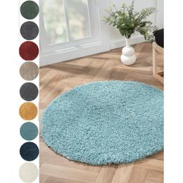 MyFlair Hochflor-Teppich &raquo;My Shaggy&laquo; rund 37 mm H&ouml;he Shaggy, Uni Farben, leicht gl&auml;nzend, Microfaser, extra flauschig blau Polypropylen (PP)