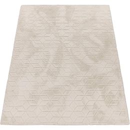 Paco Home Hochflor-Teppich »Arnheim 745« rechteckig 26 mm Höhe Uni Farben, modernes geometrisches Design, besonders weich Creme Obermaterial: 100%...