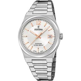 Festina Damen Quarzuhr &raquo;Riv&eacute; Collection&laquo; Armbanduhr, Damenuhr, Swiss Made, Saphirglas, bis 10 bar wasserdicht silber