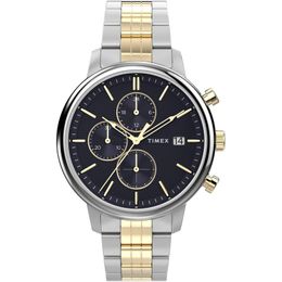 Timex Chronograph »CHICAGO« Quarzuhr, Armbanduhr, Herren, Datum, Stoppfunktion, 12/24-Std.-Anzeige silberfarben-gelbgoldfarben Mondäner Chronograph...