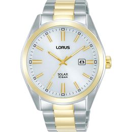 Lorus Solaruhr Armbanduhr, Herrenuhr, Datum, Edelstahlarmband silberfarben-goldfarben Attraktive Herrenarmbanduhr