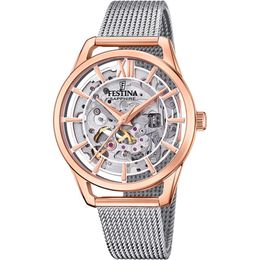 Festina Automatikuhr &raquo;Automatik&laquo; Armbanduhr, Damenuhr, mechanische Uhr, Edelstahlarmband silberfarben-ros&eacute;goldfarben Geschmackvolle Damenautomatikuhr