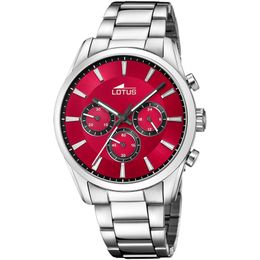 Lotus Chronograph Armbanduhr, Quarzuhr, Herrenuhr, Stoppfunktion, Edelstahlarmband silberfarben-rot Geschmackvoller Chronograph für Herren