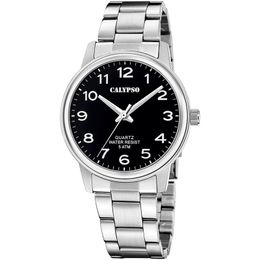 Calypso Watches Quarzuhr »Basic« Armbanduhr, Herrenuhr, Edelstahlarmband, analog silberfarben-schwarz Klassische Herrenarmbanduhr