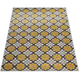 Paco Home Teppich »Charleroi 492« rechteckig 3 mm Höhe 3D-Design, Motiv Blüten, In- und Outdoor geeignet gelb Obermaterial: 100% Polypropylen B :...