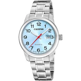 Calypso Watches Quarzuhr »Basic« Armbanduhr, Herrenuhr, Edelstahlarmband, analog, Tag silberfarben, hellblau Unkomplizierte Herrenarmbanduhr
