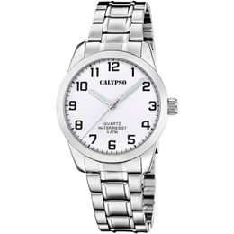 Calypso Watches Quarzuhr &raquo;Basic&laquo; Armbanduhr, Herrenuhr, Edelstahlarmband, analog silberfarben-wei&szlig; Sch&ouml;ne Herrenarmbanduhr
