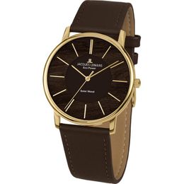 Jacques Lemans Solaruhr »Eco Power Solar Wood« Armbanduhr, Holz-Zifferblatt, Armband aus veganem Apfelleder dunkelbraun-goldfarben Stilvolle...