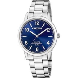 Calypso Watches Quarzuhr »Basic« Armbanduhr, Herrenuhr, Edelstahlarmband, analog silberfarben-blau Unkomplizierte Herrenarmbanduhr