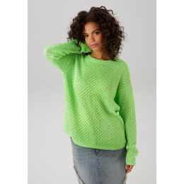 Aniston Casual Damen Aniston CASUAL Strickpullover aus effektvollem Melange-Garn gr&uuml;n 36
