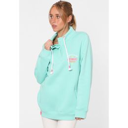 Zwillingsherz Troyer »"Heimat & Strandglück"« Knopfleiste, Stickerei, ausgefransten Kordel, Stehkragen, Langarm mint S/M S/M Sweater von Zwillingsherz