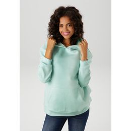 Aniston CASUAL Kapuzensweatshirt mit Smiley im Rücken mint-orange 36 36 Shirt mit überschnittenen Schultern und Kängurutasche