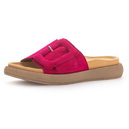 Gabor Pantolette, Plateau, Sommerschuh, Schlappen mit großer Zierschnalle pink 42 42 Pantolette mit regulierbarem Klettverschluss unter der...