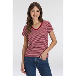 Levi's LEVI'S V-Shirt &raquo;PERFECT VNECK&laquo; mit Mini-Batwing-Logostickerei INDIGO STRIPE SCARLE M (38) M (38) T-Shirt von Levi's