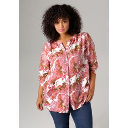 ANISTON PLUS Longbluse mit H&auml;kelapplikation entlang der Knopfleiste bunt 48 48 Durchgekn&ouml;pfte Bluse aus weich fallender Viskose