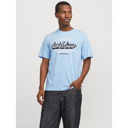 Jack & Jones JACK & JONES Rundhalsshirt »JJELOGO TEE SS O-NECK 2 COL SS25 SN« mit Logo Print Chambray Blue Detail:Melange M M T-Shirt von Jack & Jones