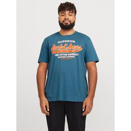 Jack & Jones PlusSize JACK & JONES PLUSSIZE T-Shirt »JJELOGO TEE SS O-NECK 2 COL AW24 S PLS« mit Frontprint Oceanview 5XL 5XL T-Shirt von Jack & Jones Plus Size