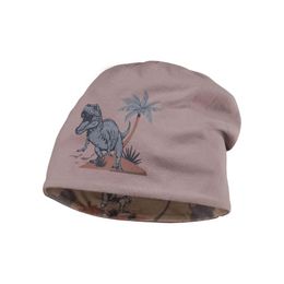 MaxiMo Wendemütze KIDS BOY-Beanie, "dinosaur" braun 47/49 Reversible Beanie für Dinofans