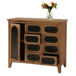 Apothekerkommode HWC-O63, Schrank Schubladen Staufach Vintage Shabby Industrial, Holz Metall 80x91x40cm ~ Korpus natur