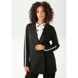 Aniston CASUAL Longblazer mit trendigem Streifen an Schulter und den Ärmeln schwarz-weiß 42 42 Gefütterter Blazer mit Reverskragen