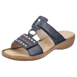 Rieker Pantolette, Keilabsatz, Sommerschuh, Schlappen mit praktischem Klettverschluss dunkelblau 39 39 Pantolette mit kontrastfarbenen...