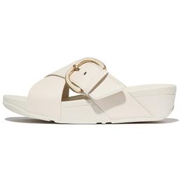 fitflop Pantolette »LULU RESIN-BUCKLE LEATHER CROSS SLIDES« Plateauschuh, Sandale in schmaler Form beige 36 36 Trendige Kreuzbandagen-Pantolette