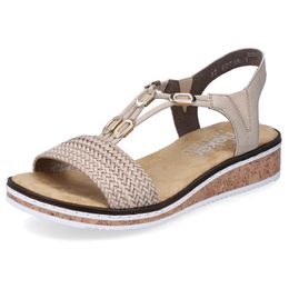 Rieker Sandale, Sommerschuh, Sandalette, Keilabsatz, in geflochtenem Look hellbeige 38 38 Mit Stretch für leichten Einstieg