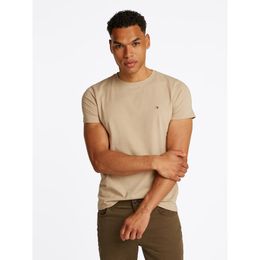 Tommy Hilfiger T-Shirt »STRETCH SLIM FIT TEE mit Rundhals und Logostickerei«, unifarben, casual, slim fit, Baumwollmix, Rundhals Sandalwood L L...