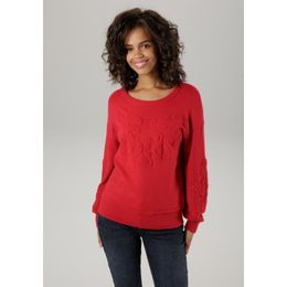 Aniston CASUAL Strickpullover mit eingestrickten Ornamenten rot 34 34 Pullover mit Rundhals-Ausschnitt