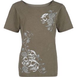 Rock Rebel by EMP T- Shirt mit Skull Print und Strasssteinen T-Shirt oliv in XXL Q325-000704