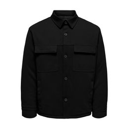 Only & Sons Langarmhemd ONLY & SONS "ONSNEWKODYL SHACKET SWEAT", Herren, Gr. XL, N-Gr, schwarz detail:schwarz, Web, Obermaterial: 62% Polyester, 33% Viskose, 5% Elasthan, unifarben, Rundhals, Ärmel mit Ärmelschlitz 1-Knopf-Manschette, Hemden