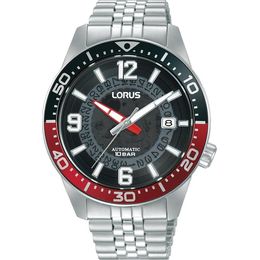 Automatikuhr Lorus, silberfarben, schwarz, Armbanduhren, Herren, Armbanduhr, Herrenuhr, Mechanische Uhr, Edelstahlarmband, analog, Tag