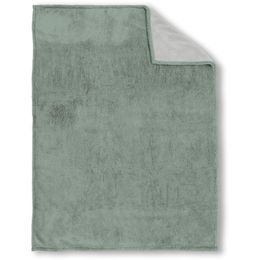 Tagesdecke Biberna "Tagesdecke Sherpa", salbei, B:150cm L:200cm, Polyester, Tagesdecken, Kuscheldecke, superweiche + warme Sherpa Wende-Decke
