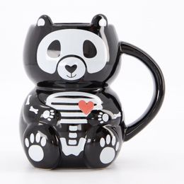Schwarze Tasse mit Skelettmotiv 7,5x13cm