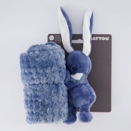 Nattou Blaue Baby-Kuscheldecke mit Hasen-Kuscheltier